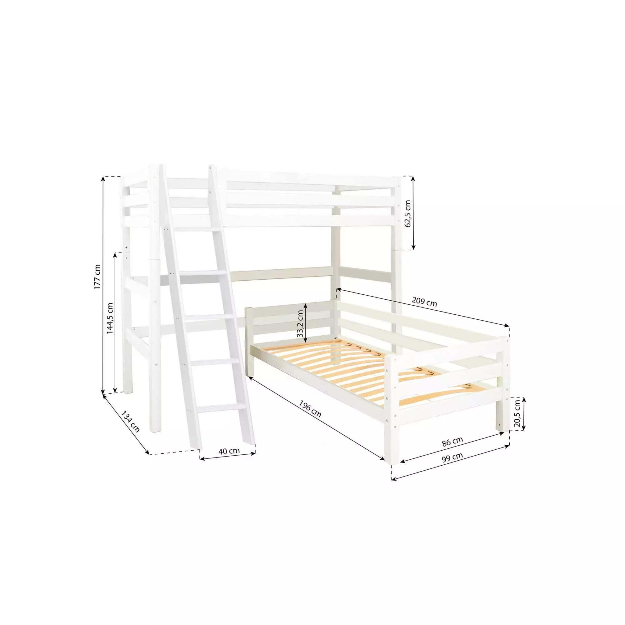 Hoppekids ECO Luxury bunk bed Angle 90x200 cm with slanted ladder ...